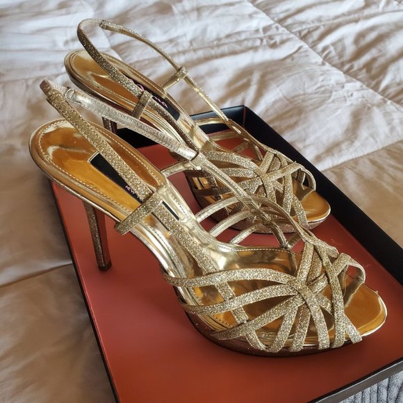 Nina | Shoes | Nina Brand 32 Sling Back Gold Sandal Heels | Poshmark